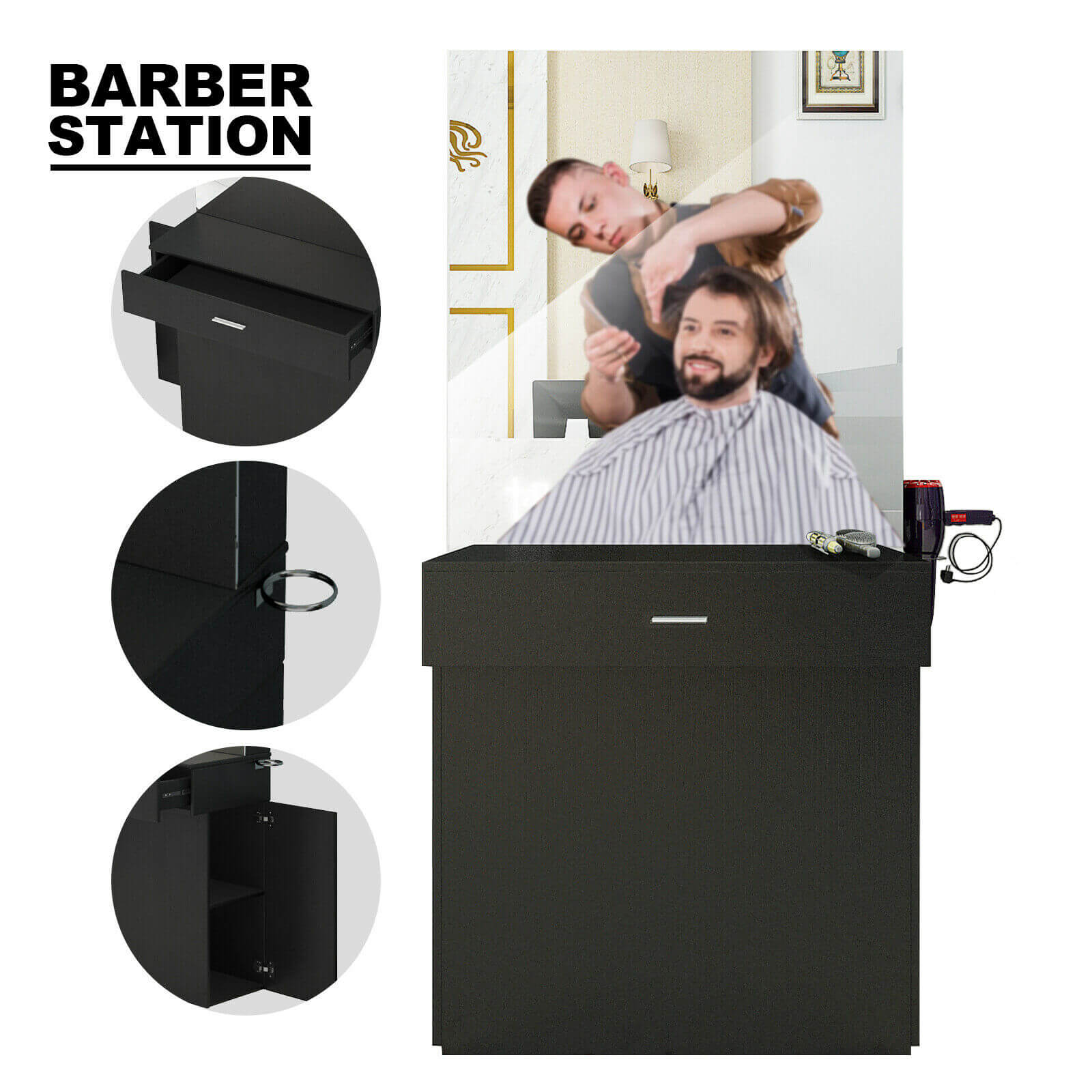 #11008 Wall Mount Salon Station Barber Stations Styling Station with M