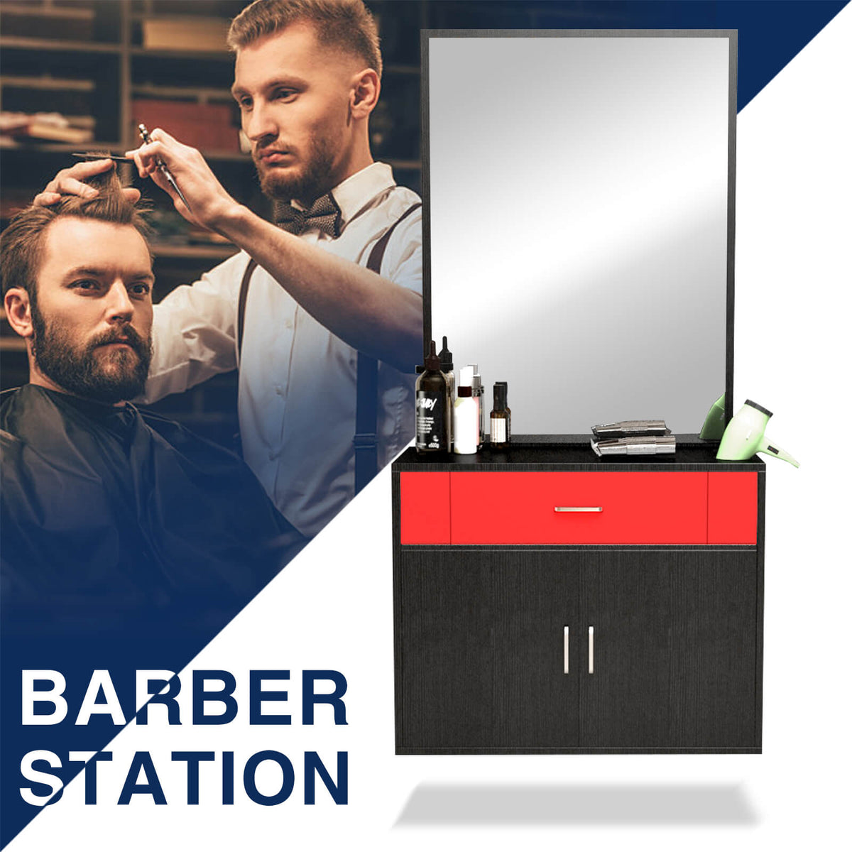 #11012 Wall Mount Barber Station Vanity Mirror - Artist hand
